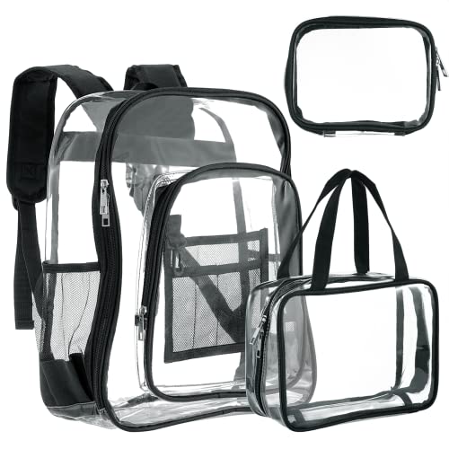 GEKMOR 3Pack Clear Backpack Set Stadium Approved, Transparent Backpack with See Through Lunch Bag and Pencil Case-Heavy Duty PVC