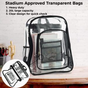 GEKMOR 3Pack Clear Backpack Set Stadium Approved, Transparent Backpack with See Through Lunch Bag and Pencil Case-Heavy Duty PVC