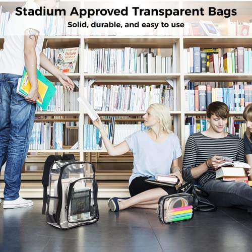 GEKMOR 3Pack Clear Backpack Set Stadium Approved, Transparent Backpack with See Through Lunch Bag and Pencil Case-Heavy Duty PVC