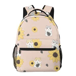 hamster and sunflower on blue background print backpacks daypack backpack bookbag sports rucksack work travelling