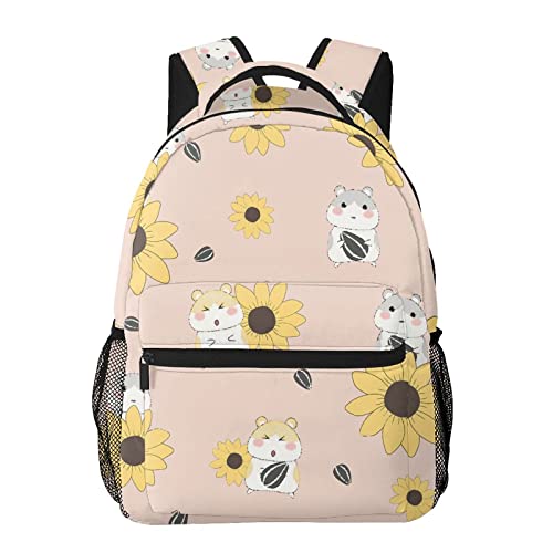 Hamster and Sunflower On Blue Background Print Backpacks Daypack Backpack Bookbag Sports Rucksack Work Travelling