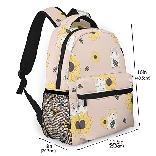 Hamster and Sunflower On Blue Background Print Backpacks Daypack Backpack Bookbag Sports Rucksack Work Travelling