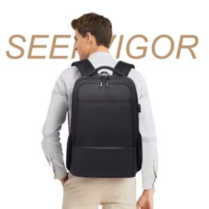 Seekvigor Laptop Backpack for Men, Business Computer Backpack with USB Charging Port, 28L Water Resistant College Backpack with Laptop Compartment for 15.6 Inch Notebook, Black