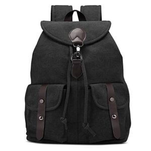 joseko large vintage canvas leather backpack hiking daypacks computers laptop backpacks unisex casual anti-theft rucksack satchel bookbag military mountaineering bag for men women black