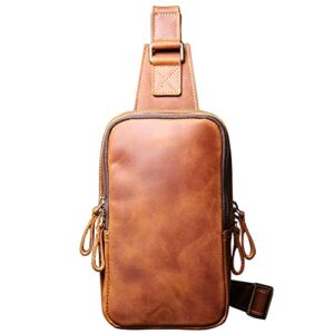 Guimiaray Vintage Men's Sling Bag Crazy Horse Leather Chest Bag Simplicity Outdoor Casual Crossbody bag