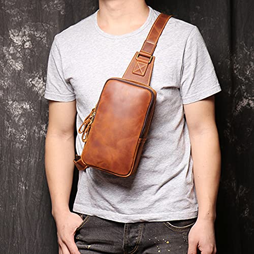 Guimiaray Vintage Men's Sling Bag Crazy Horse Leather Chest Bag Simplicity Outdoor Casual Crossbody bag