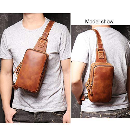 Guimiaray Vintage Men's Sling Bag Crazy Horse Leather Chest Bag Simplicity Outdoor Casual Crossbody bag