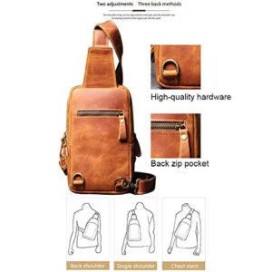 Guimiaray Vintage Men's Sling Bag Crazy Horse Leather Chest Bag Simplicity Outdoor Casual Crossbody bag