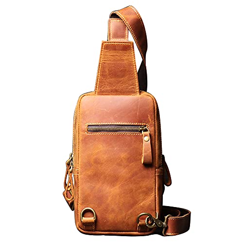 Guimiaray Vintage Men's Sling Bag Crazy Horse Leather Chest Bag Simplicity Outdoor Casual Crossbody bag