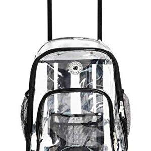 NiceAndGreat Rolling Clear Backpack Heavy Duty Bookbag Quality See Through Workbag Travel Daypack Transparent School Book Bags with Wheels Black