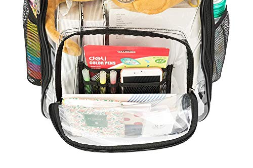 NiceAndGreat Rolling Clear Backpack Heavy Duty Bookbag Quality See Through Workbag Travel Daypack Transparent School Book Bags with Wheels Black