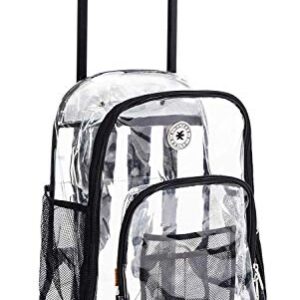 NiceAndGreat Rolling Clear Backpack Heavy Duty Bookbag Quality See Through Workbag Travel Daypack Transparent School Book Bags with Wheels Black