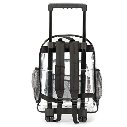 NiceAndGreat Rolling Clear Backpack Heavy Duty Bookbag Quality See Through Workbag Travel Daypack Transparent School Book Bags with Wheels Black