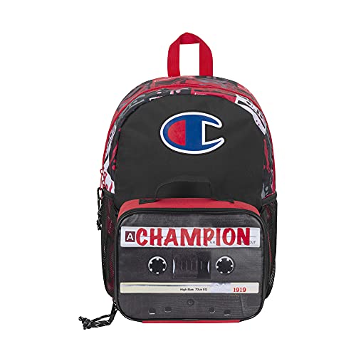 Champion unisex child Youth & Lunch Kit Combo Backpacks, Black/Scarlet, One Size US