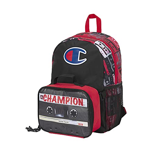 Champion unisex child Youth & Lunch Kit Combo Backpacks, Black/Scarlet, One Size US