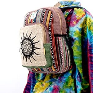 Unique Design Sun with Om Print 100% Himalaya Hemp Backpack Small Backpack Hippie Backpack Festival Backpack Hiking and Laptop Backpack FAIR TRADE Handmade with Love.