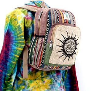 Unique Design Sun with Om Print 100% Himalaya Hemp Backpack Small Backpack Hippie Backpack Festival Backpack Hiking and Laptop Backpack FAIR TRADE Handmade with Love.