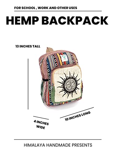 Unique Design Sun with Om Print 100% Himalaya Hemp Backpack Small Backpack Hippie Backpack Festival Backpack Hiking and Laptop Backpack FAIR TRADE Handmade with Love.