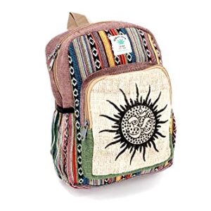 Unique Design Sun with Om Print 100% Himalaya Hemp Backpack Small Backpack Hippie Backpack Festival Backpack Hiking and Laptop Backpack FAIR TRADE Handmade with Love.