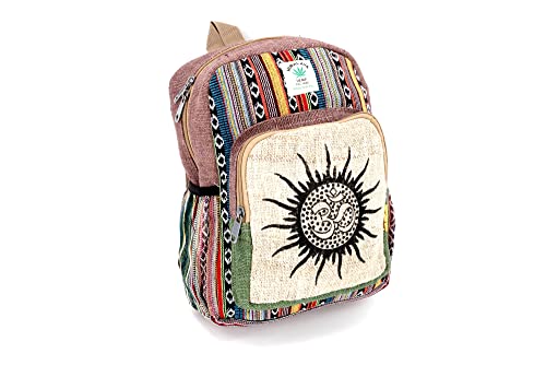 Unique Design Sun with Om Print 100% Himalaya Hemp Backpack Small Backpack Hippie Backpack Festival Backpack Hiking and Laptop Backpack FAIR TRADE Handmade with Love.