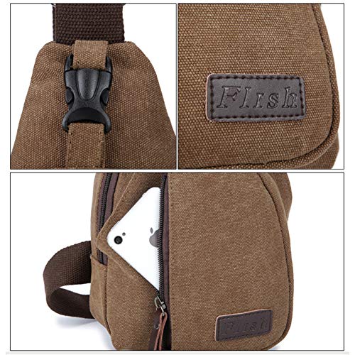 Canvas Sling Bag Small Crossbody Backpack Hiking Daypack Rucksack for Men Women Outdoor Cycling Travel (brown)