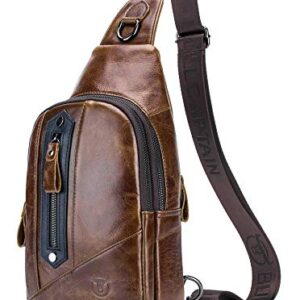 Leather Sling Bag for Men,Casual Crossbody Shoulder Backpack Travel Chest Bag