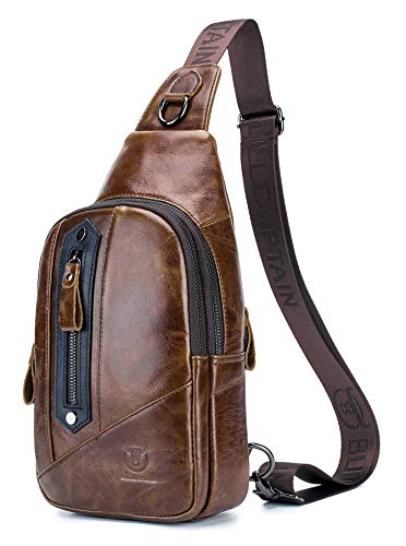 Leather Sling Bag for Men,Casual Crossbody Shoulder Backpack Travel Chest Bag