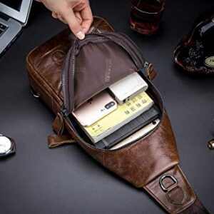 Leather Sling Bag for Men,Casual Crossbody Shoulder Backpack Travel Chest Bag