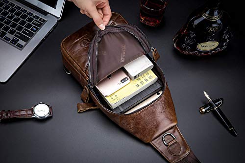 Leather Sling Bag for Men,Casual Crossbody Shoulder Backpack Travel Chest Bag