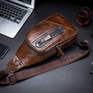 Leather Sling Bag for Men,Casual Crossbody Shoulder Backpack Travel Chest Bag