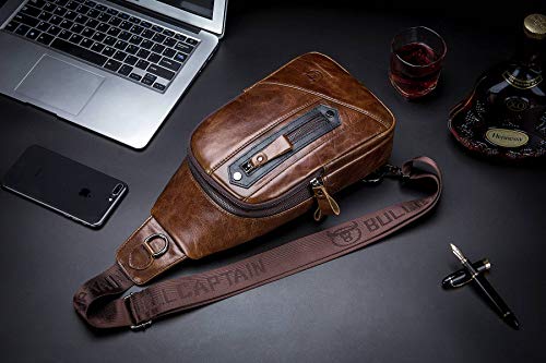 Leather Sling Bag for Men,Casual Crossbody Shoulder Backpack Travel Chest Bag