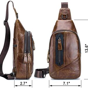 Leather Sling Bag for Men,Casual Crossbody Shoulder Backpack Travel Chest Bag