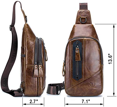 Leather Sling Bag for Men,Casual Crossbody Shoulder Backpack Travel Chest Bag