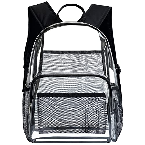 Large Clear Backpack Heavy Duty PVC Transparent Bookbag See Through Plastic Backpacks for Stadium School Work concert Sport Event Security Travel(black)