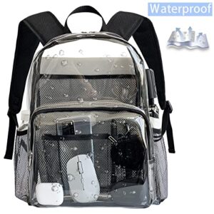 Large Clear Backpack Heavy Duty PVC Transparent Bookbag See Through Plastic Backpacks for Stadium School Work concert Sport Event Security Travel(black)