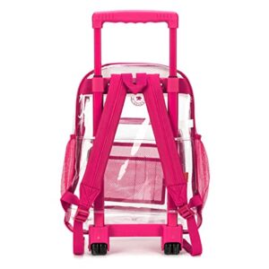 iHim Rolling Clear Backpack Heavy Duty Bookbag Quality See Through Workbag Travel Daypack Transparent School Book Bags with Wheels Hot Pink