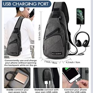 INNOSCENT Smell Proof Sling Bag Backpack - COMBINATION LOCK - Shoulder Crossbody Bag With USB/Headphone Charging Port Black (Light Grey)