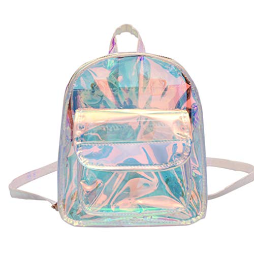 TENDYCOCO Iridescent Backpack Small Holographic Backpack Clear Daypack Hologram Bookbag Transparent Rucksack for Women Girls