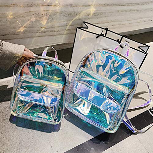 TENDYCOCO Iridescent Backpack Small Holographic Backpack Clear Daypack Hologram Bookbag Transparent Rucksack for Women Girls