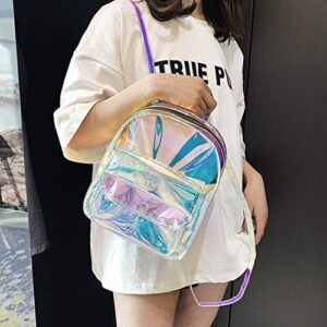 TENDYCOCO Iridescent Backpack Small Holographic Backpack Clear Daypack Hologram Bookbag Transparent Rucksack for Women Girls