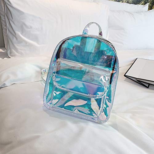 TENDYCOCO Iridescent Backpack Small Holographic Backpack Clear Daypack Hologram Bookbag Transparent Rucksack for Women Girls