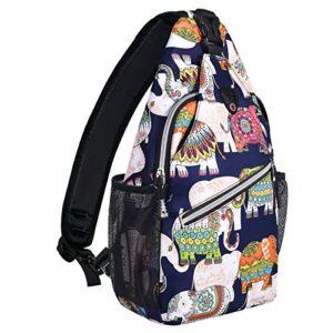 mosiso sling backpack,travel hiking daypack pattern rope crossbody shoulder bag, elephant