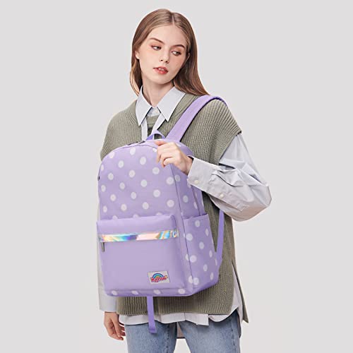 mygreen Cartoon Dot Prints Backpacks for Girls Kids Elementary School Bags Boys Nylon Bookbag Purple