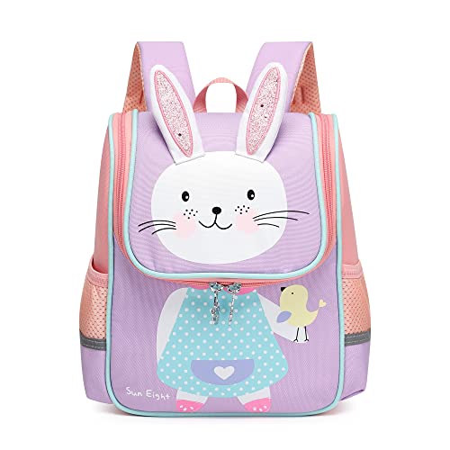 Otbjmbx Cute Toddler Backpack Toddler Bag, Casual Daypack for Girls High Capacity with Bottle Side Pockets School Bag for Baby Kids Girl Boy 1-5 Years (Rabbit-Pink)