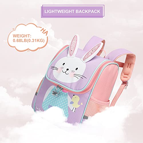 Otbjmbx Cute Toddler Backpack Toddler Bag, Casual Daypack for Girls High Capacity with Bottle Side Pockets School Bag for Baby Kids Girl Boy 1-5 Years (Rabbit-Pink)