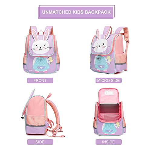 Otbjmbx Cute Toddler Backpack Toddler Bag, Casual Daypack for Girls High Capacity with Bottle Side Pockets School Bag for Baby Kids Girl Boy 1-5 Years (Rabbit-Pink)