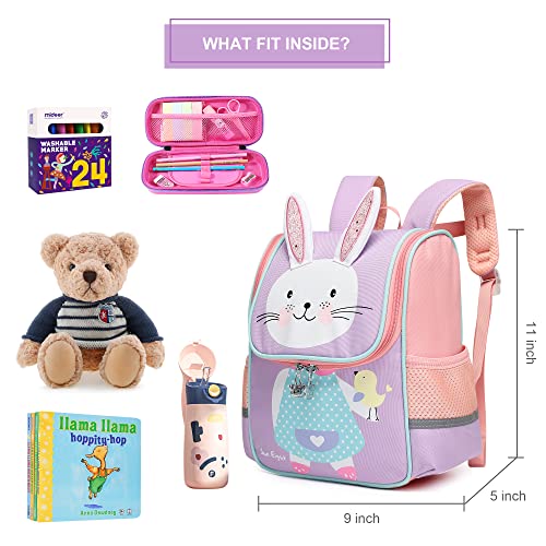 Otbjmbx Cute Toddler Backpack Toddler Bag, Casual Daypack for Girls High Capacity with Bottle Side Pockets School Bag for Baby Kids Girl Boy 1-5 Years (Rabbit-Pink)