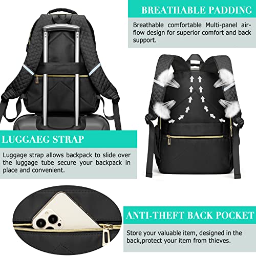 Backpack for Women, Laptop Backpack for 15.6 Inch, Lightweight Small Casual Daily Travel Backpack for Ladies Teen Girls, Waterproof Stylish Daypack Purse Shoulder Bag with USB Charging Port, Black