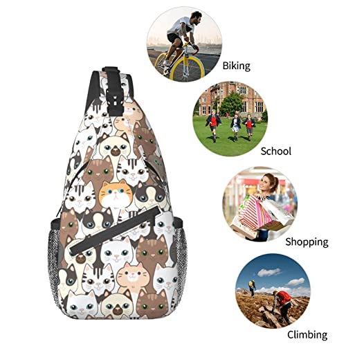 Cat Cartoon Sling Backpack Crossbody Shoulder Bag Travel Hiking Daypack Casual Bookbag