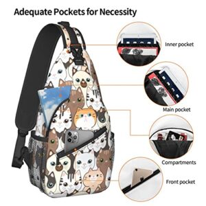 Cat Cartoon Sling Backpack Crossbody Shoulder Bag Travel Hiking Daypack Casual Bookbag